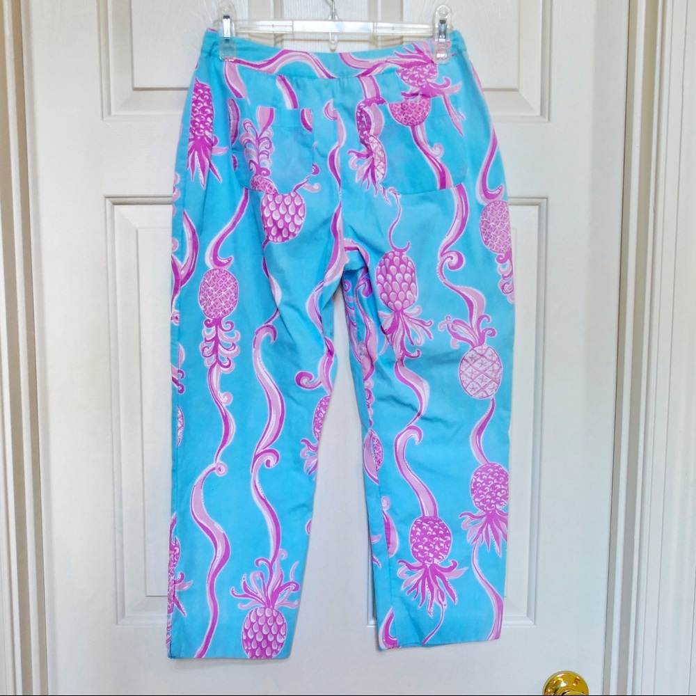 Lilly Pulitzer Blue/Pink Pineapple Cropped Pants 4 - Gem